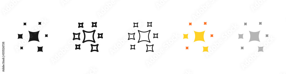 Stars set icon. Review, feedback, rating, flicker star, shimmer, shine, comet, shooting star ...