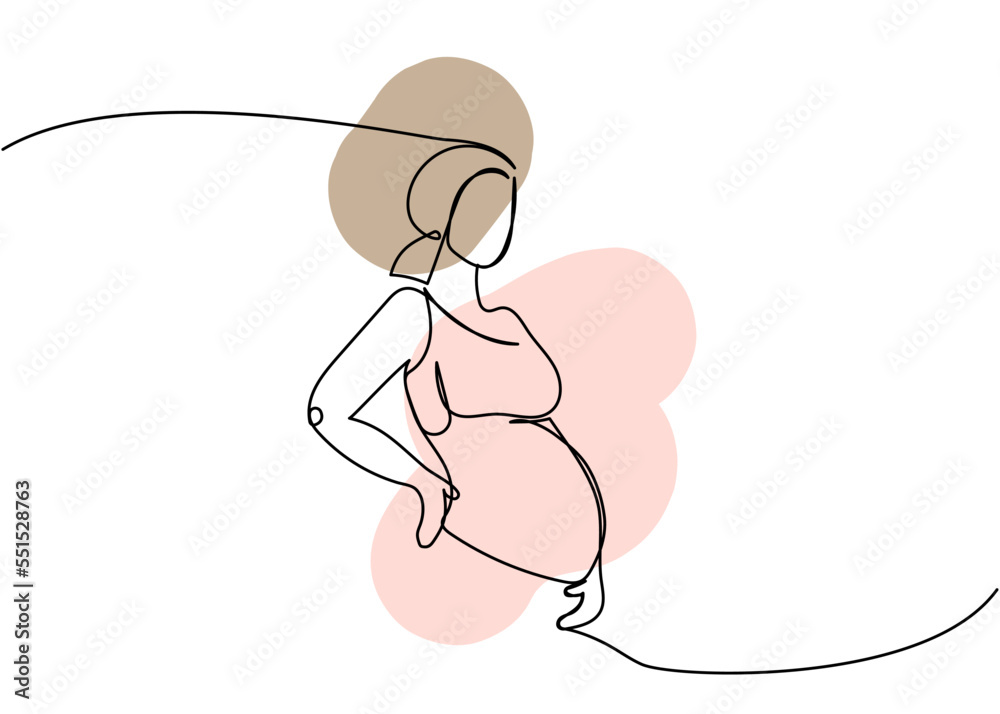 Pregnant woman one line art with colorful elements. Continuous line ...
