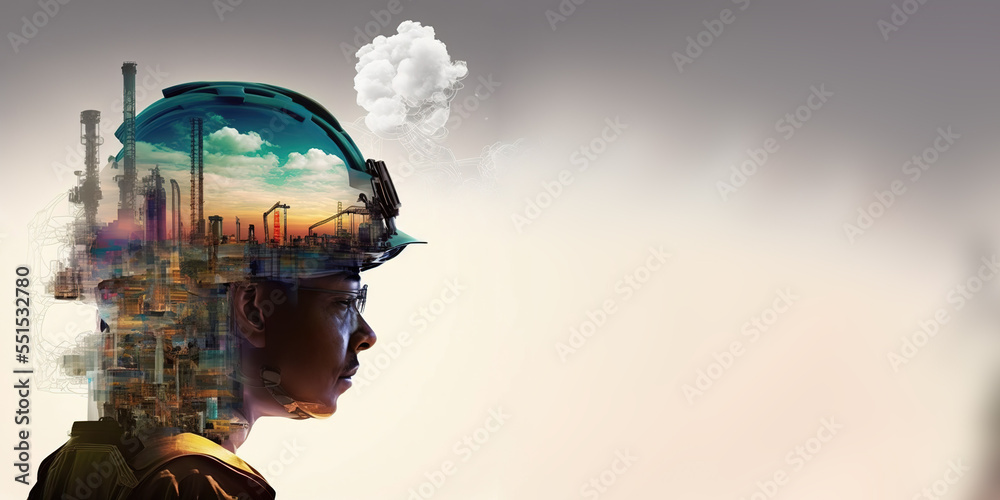 Future factory plant and energy industry devotion concept in creative ...