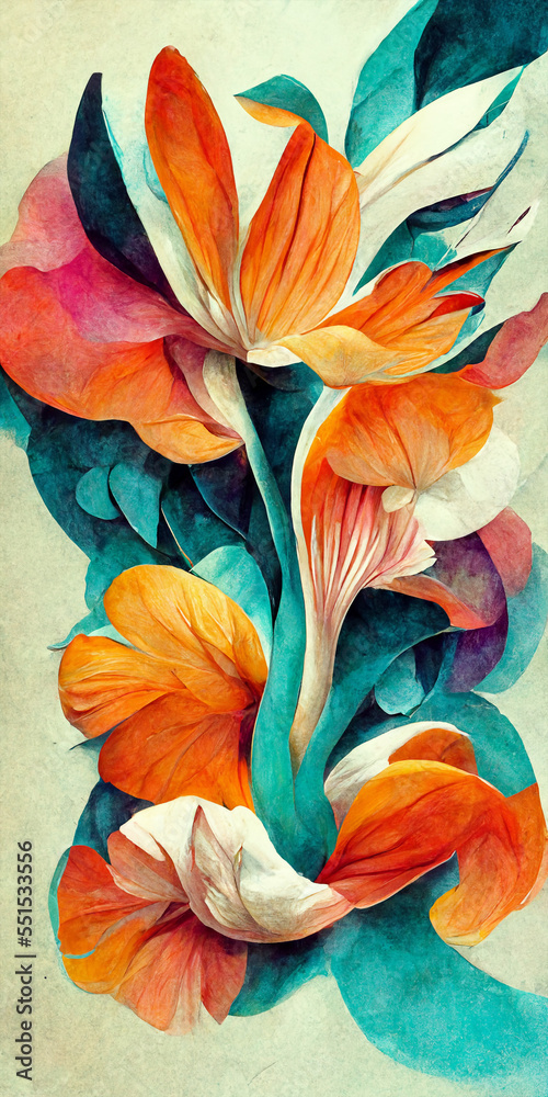 Artistic illustration of flowers with vivid colors and spring ...