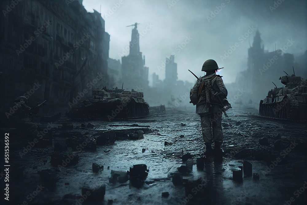 Splendid artwork of apocalyptic ruined city landscape devastating war ...