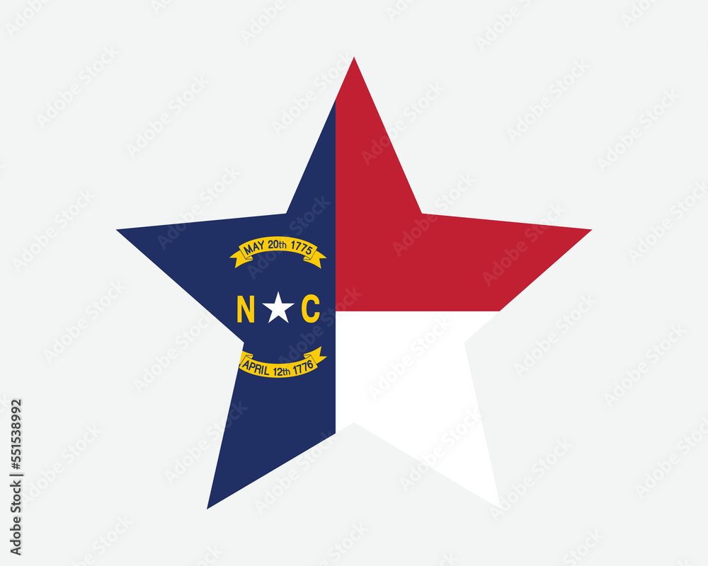 North Carolina Star Flag. NC USA Five Point Star Shape State Flag ...