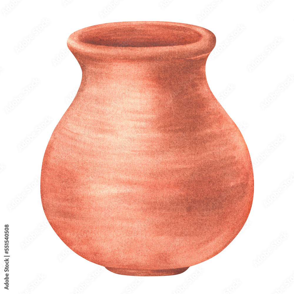 Clay jug without handles. Watercolor illustration. Ceramics ...