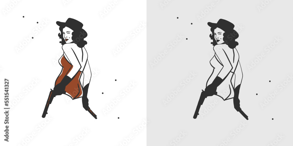 Hand Drawn Abstract Vector Graphic Clipart Illustration Boho Cowgirl In