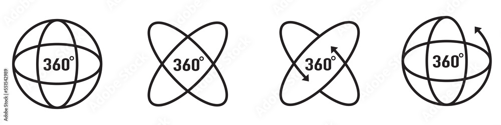 360 degrees vector icon set. Round signs with arrows rotation to 360 ...