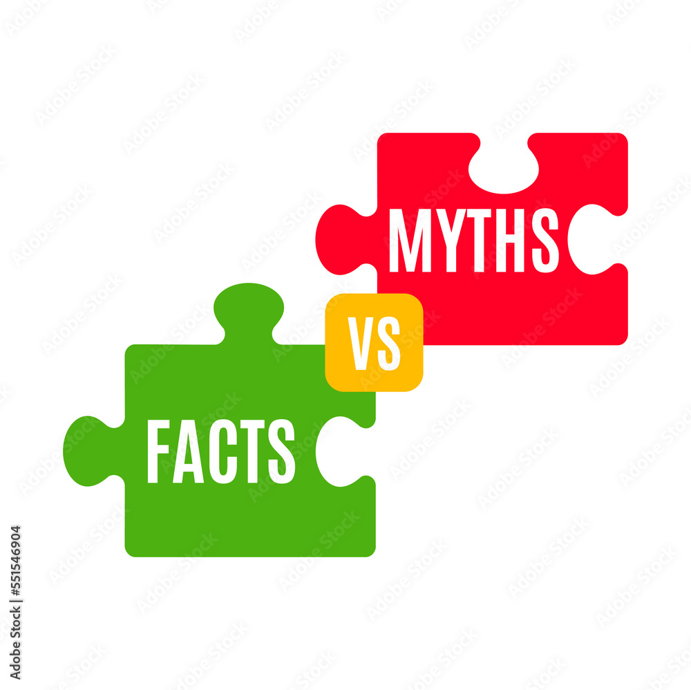 Myths vs facts icon, truth and false vector badge with red and green ...