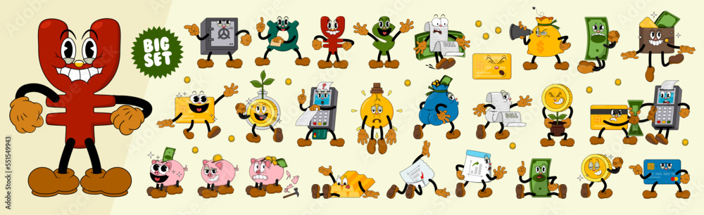 Set of comic characters in retro cartoon style. Cute comic gloved hands ...