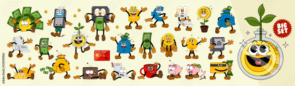 Big Set of comic characters in retro cartoon style. Cute comic gloved ...