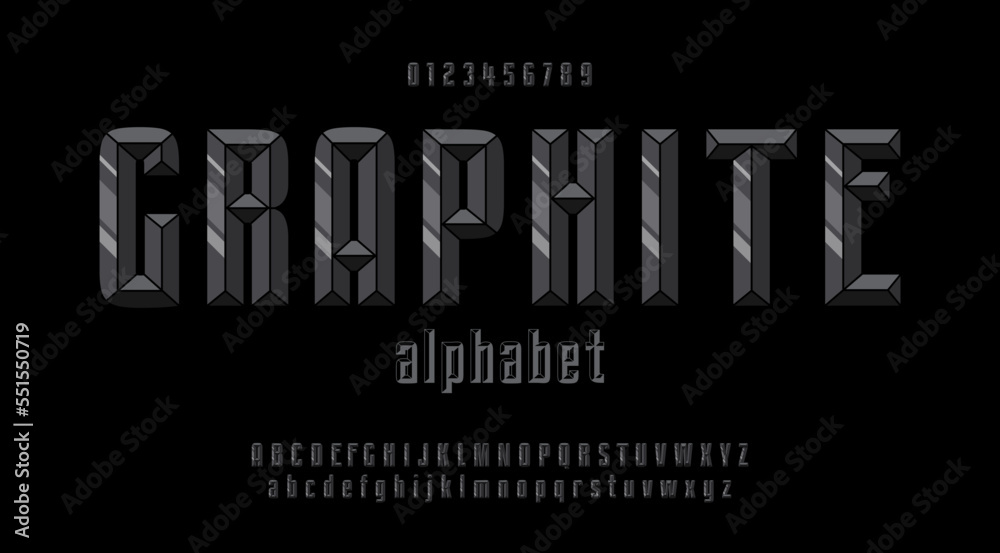 Graphite chisel style alphabet and font. Uppercase, lowercase and ...