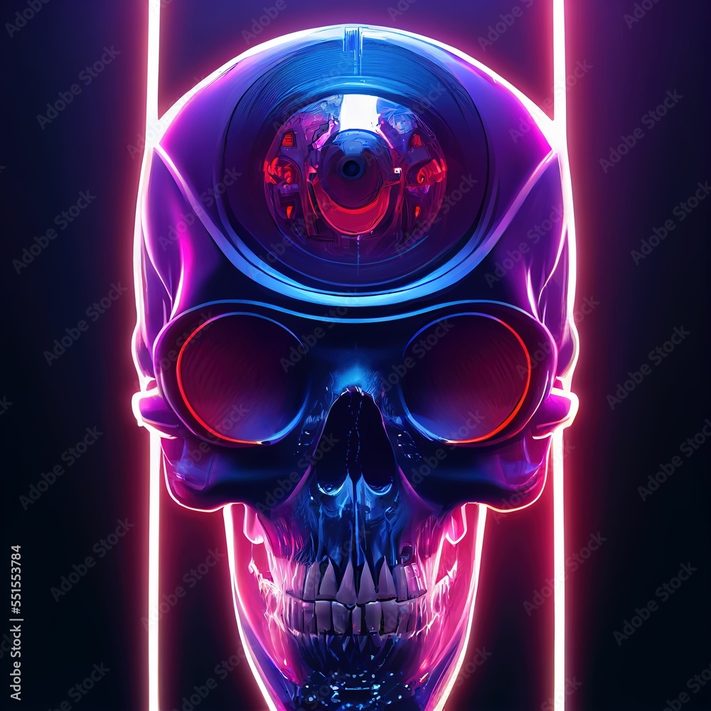 Artificial intelligence driven robot head, cyborg human skull design ...