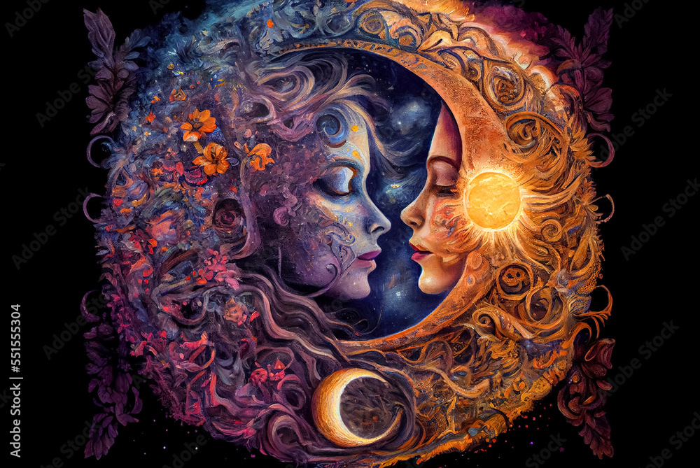 Poster Fantastic magical fairy tale landscape with moon and sun – Wall ...