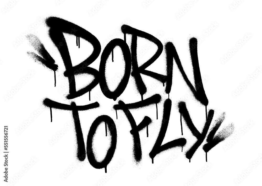 Sprayed born to fly font graffiti with overspray in black over white ...