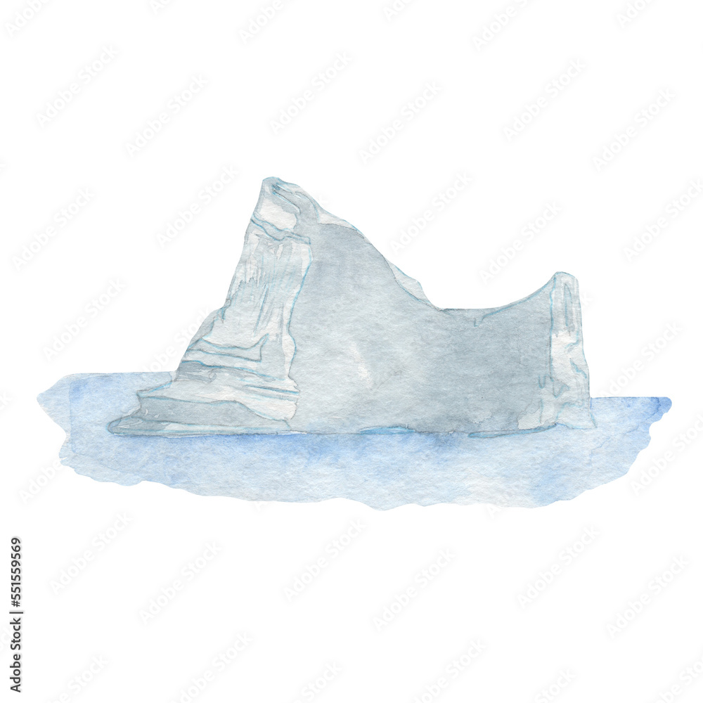 Abstract landscape with iceberg. Watercolor hand drawn illustration ...