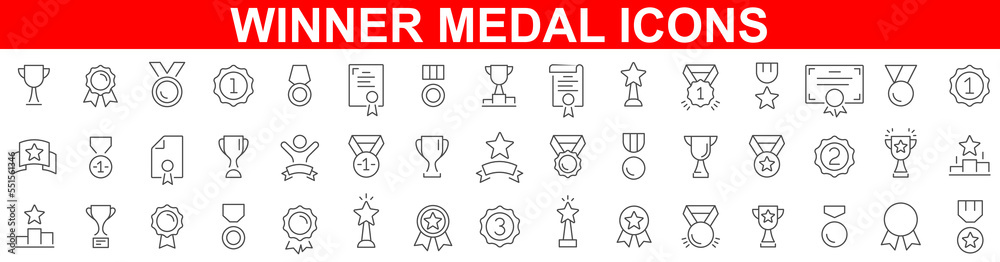Winning icon set. Winers icon collection. Set of Winner medal. Trophy ...
