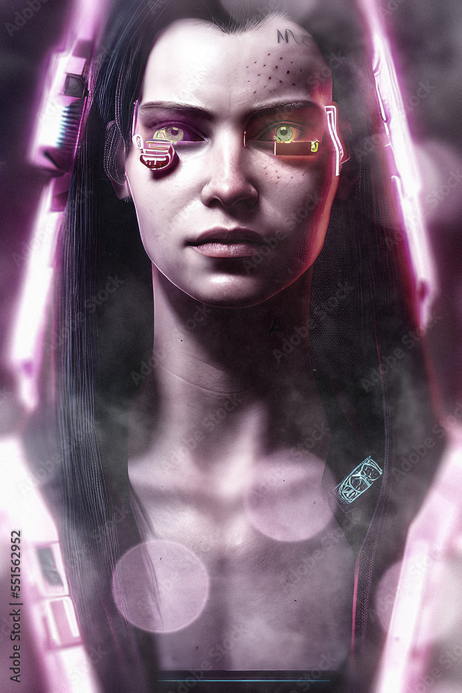 AI generated fantasy cyberpunk style portrait of a female cyborg ...