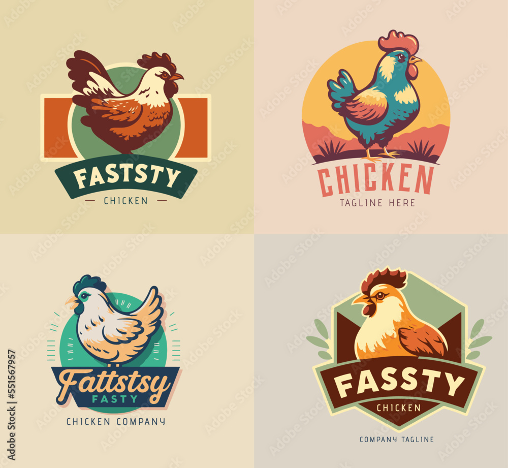 Set of chicken roster logo label illustration. Chicken mascot logo ...