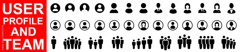 User icon set. Group of people or group of users. People icon set in ...