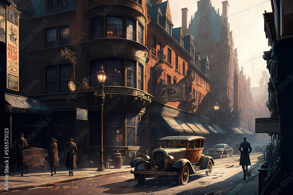 ai-generated-artwork-depicting-boston-in-the-1920s-stock-illustration