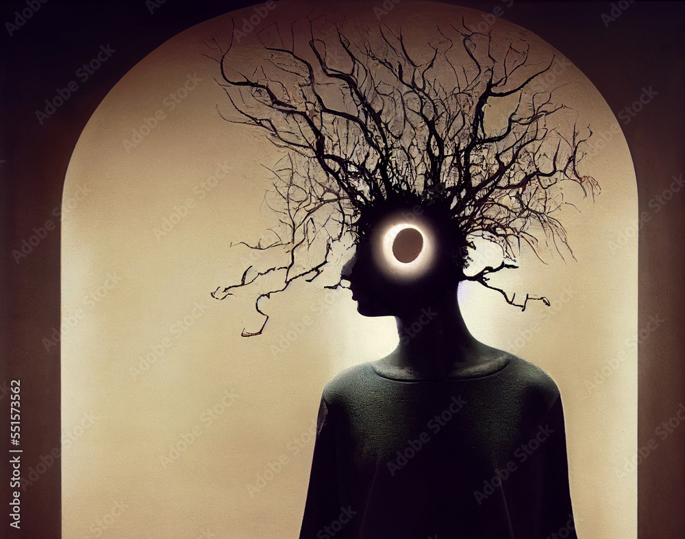 Mental illness concept. Beginning depression, bad thinking. Abstract ...