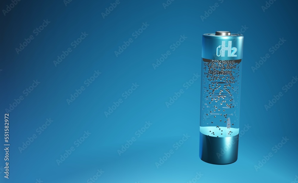 Visualization of hydrogen as the fuel of the battery of the future. 3d ...