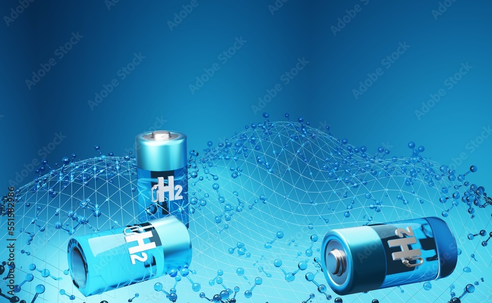 Visualization of hydrogen as the fuel of the battery of the future. 3d ...