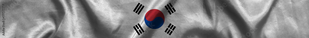 Elongated national flag of South Korea, with a fabric texture ...