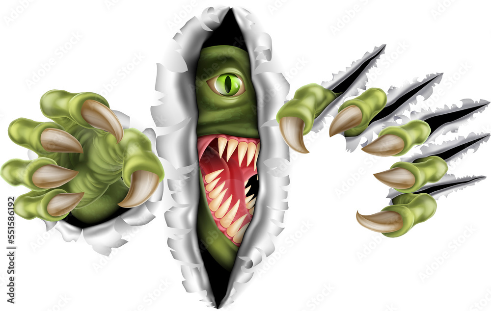 Monster With Talon Claw Tearing A Rip Through Wall Stock Illustration ...
