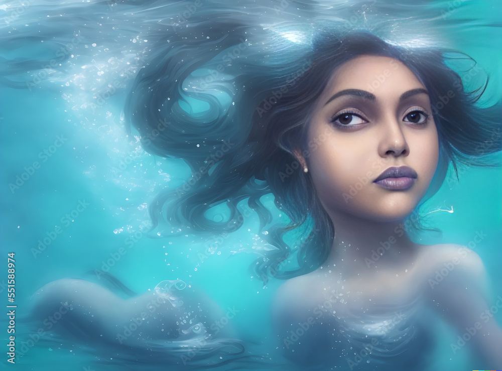 Portrait of the Goddess of the Ocean Underwater (Subcontinental Indian ...