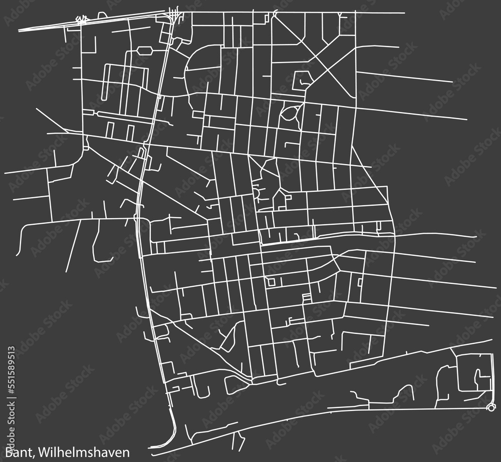 Detailed negative navigation white lines urban street roads map of the ...
