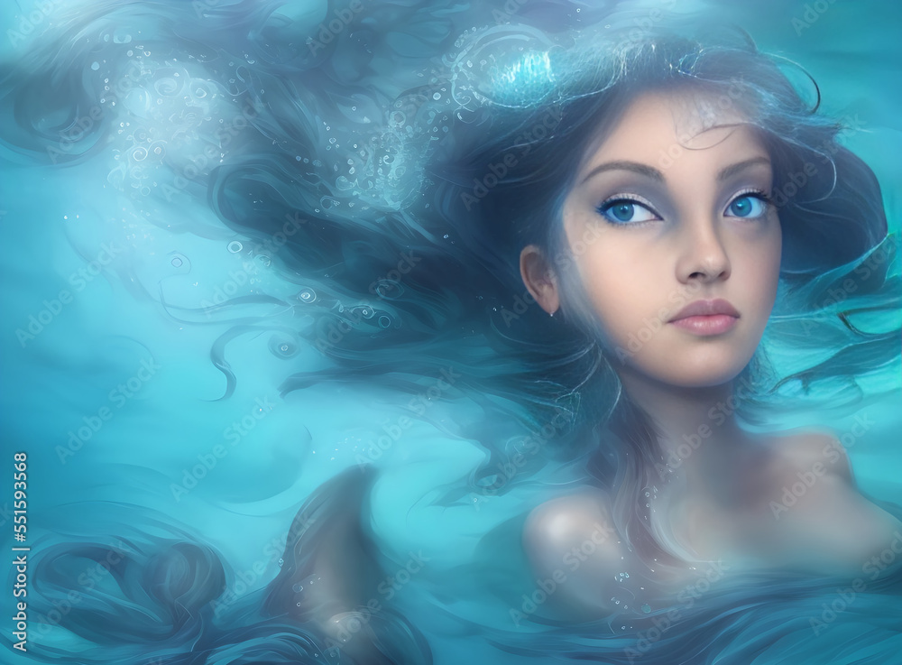 Portrait of the Goddess of the Ocean Underwater Fae, mermaid, genie ...
