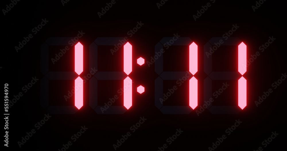 close up 80s retro style digital clock face displaying magical number ...