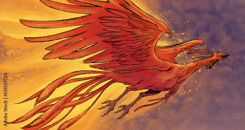 phoenix bird flying with open wings, mythology Stock Illustration ...