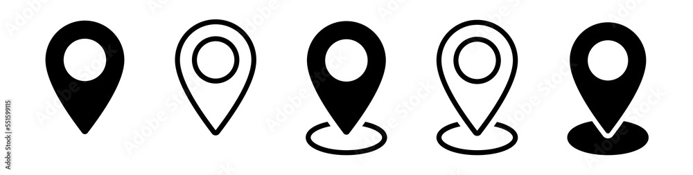 Location pin icon. Map pin place marker. Location pointer icon set. GPS ...