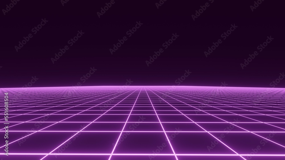Retro fantastic background of the 80s. Wireframe landscape. Futuristic ...