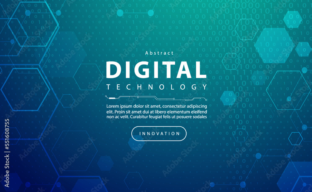 Digital technology banner blue green background concept, cyber ...