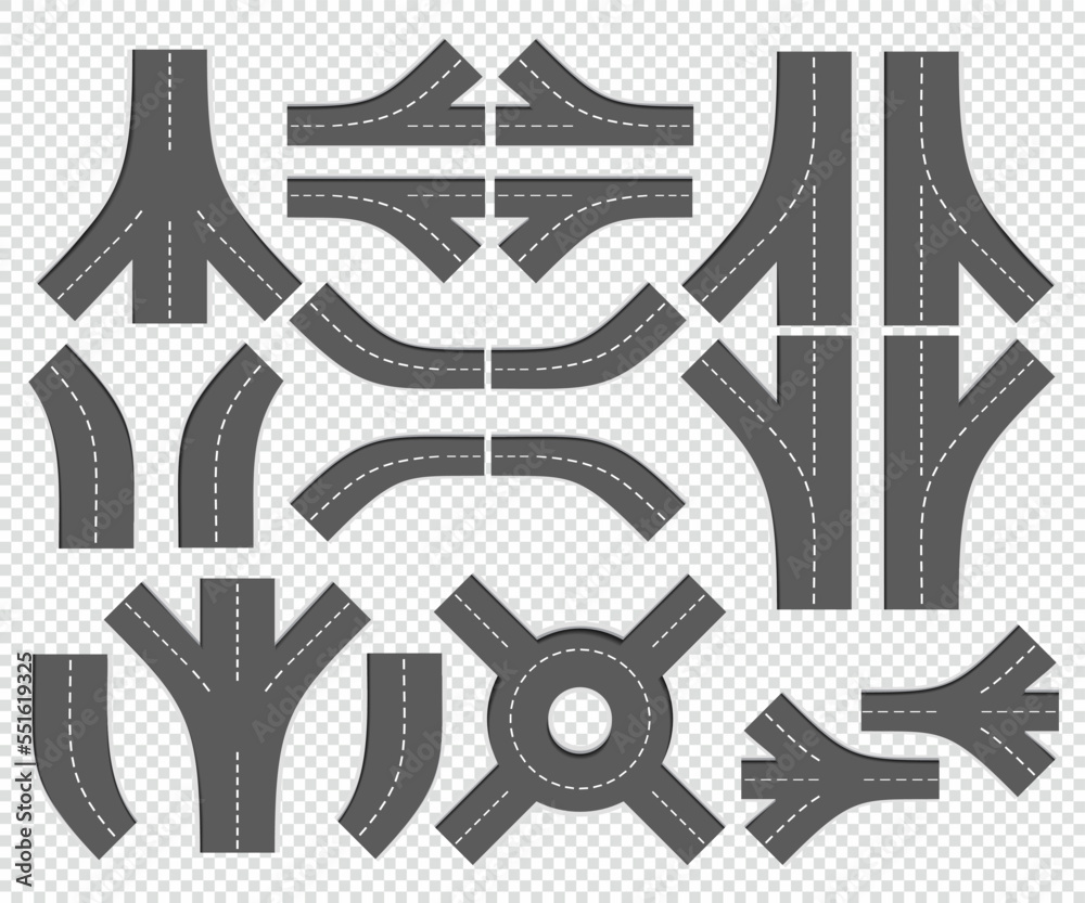 Realistic highway. Road set for construction. Connectable highway ...