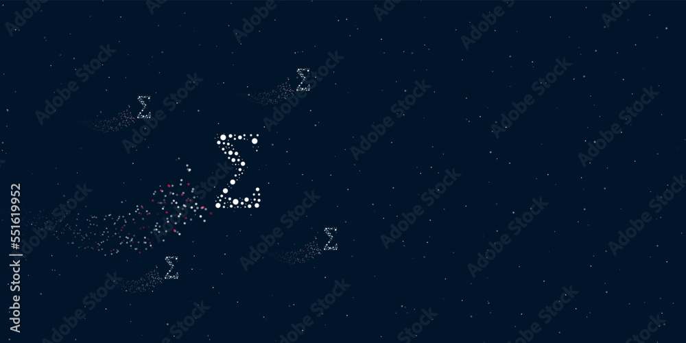 A sigma symbol filled with dots flies through the stars leaving a trail ...