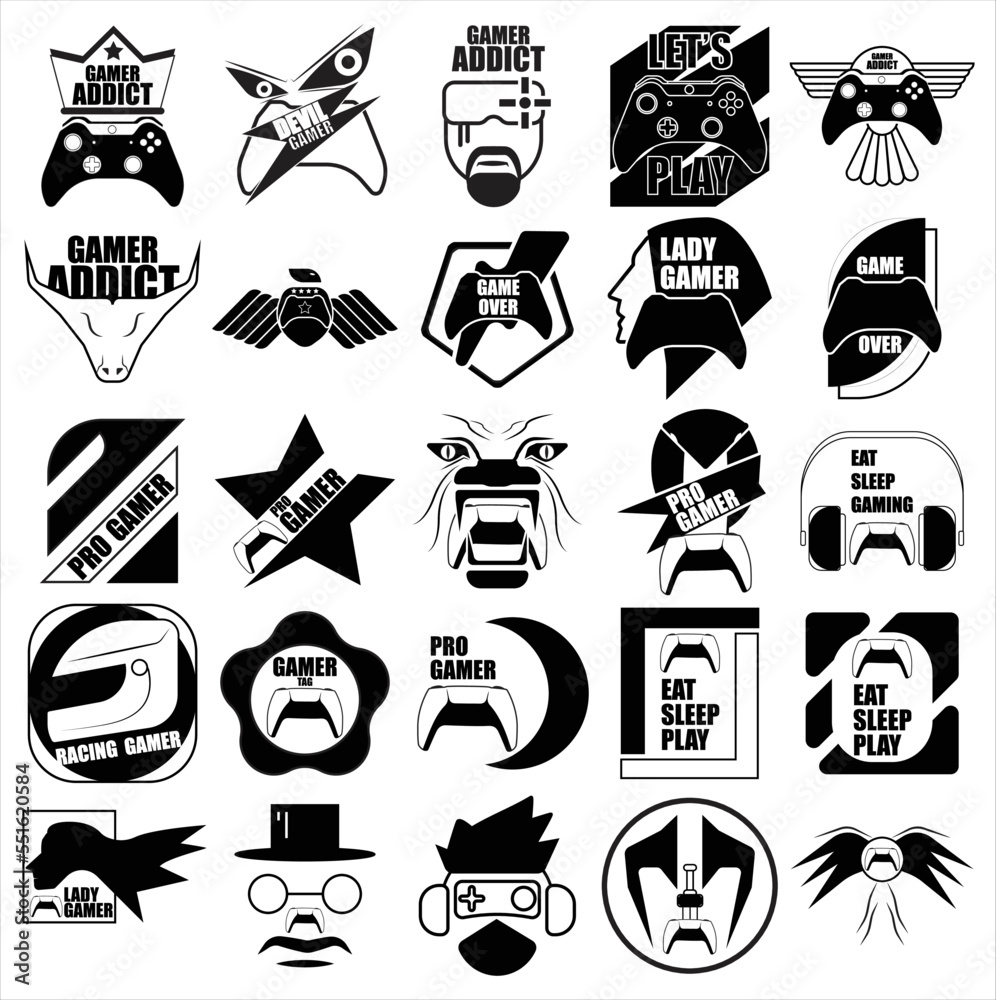 console gaming logo set collection, gamer tag logo illustration, gaming ...