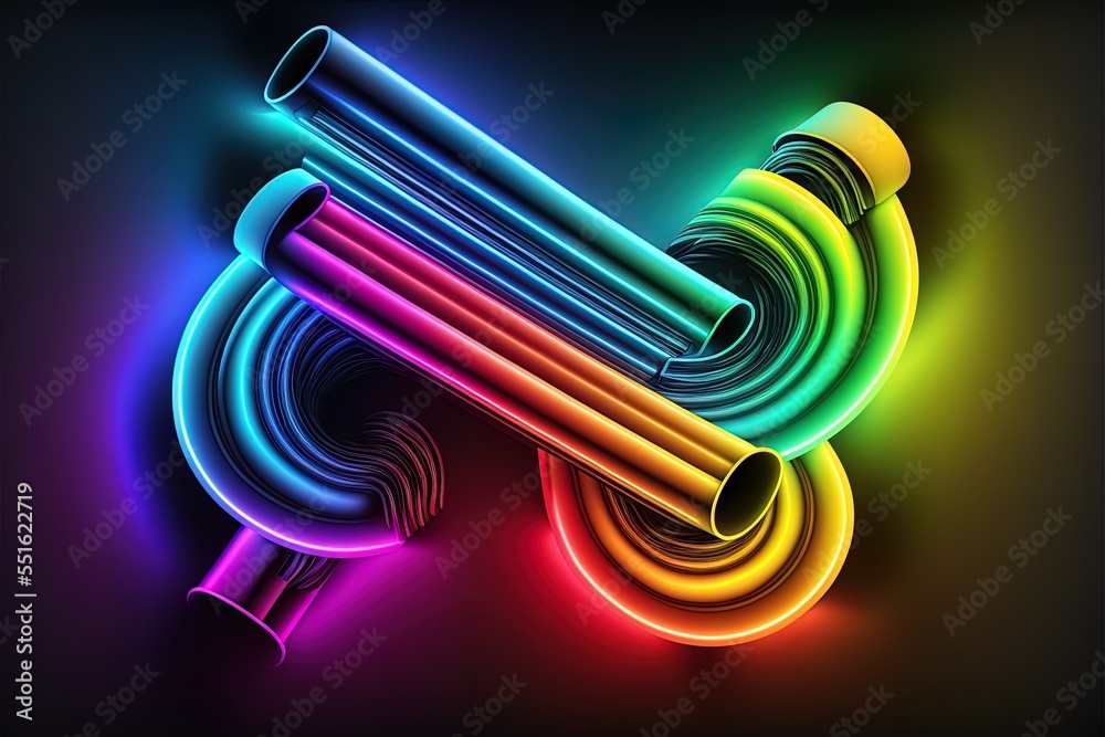 Rainbow-colored abstract neon tubes Generative AI Stock Illustration ...