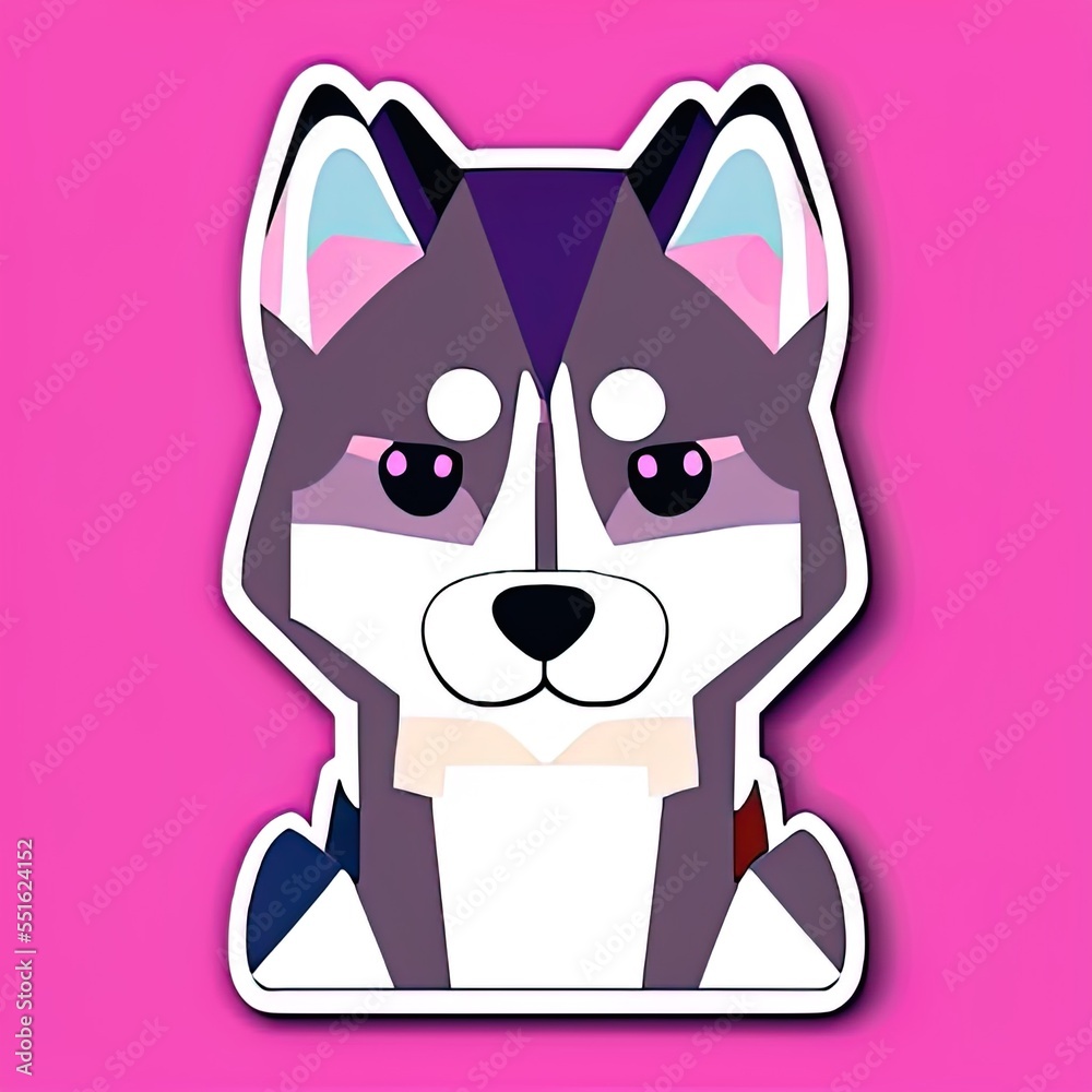 Die-cut sticker, Cute kawaii husky sticker, white background ...