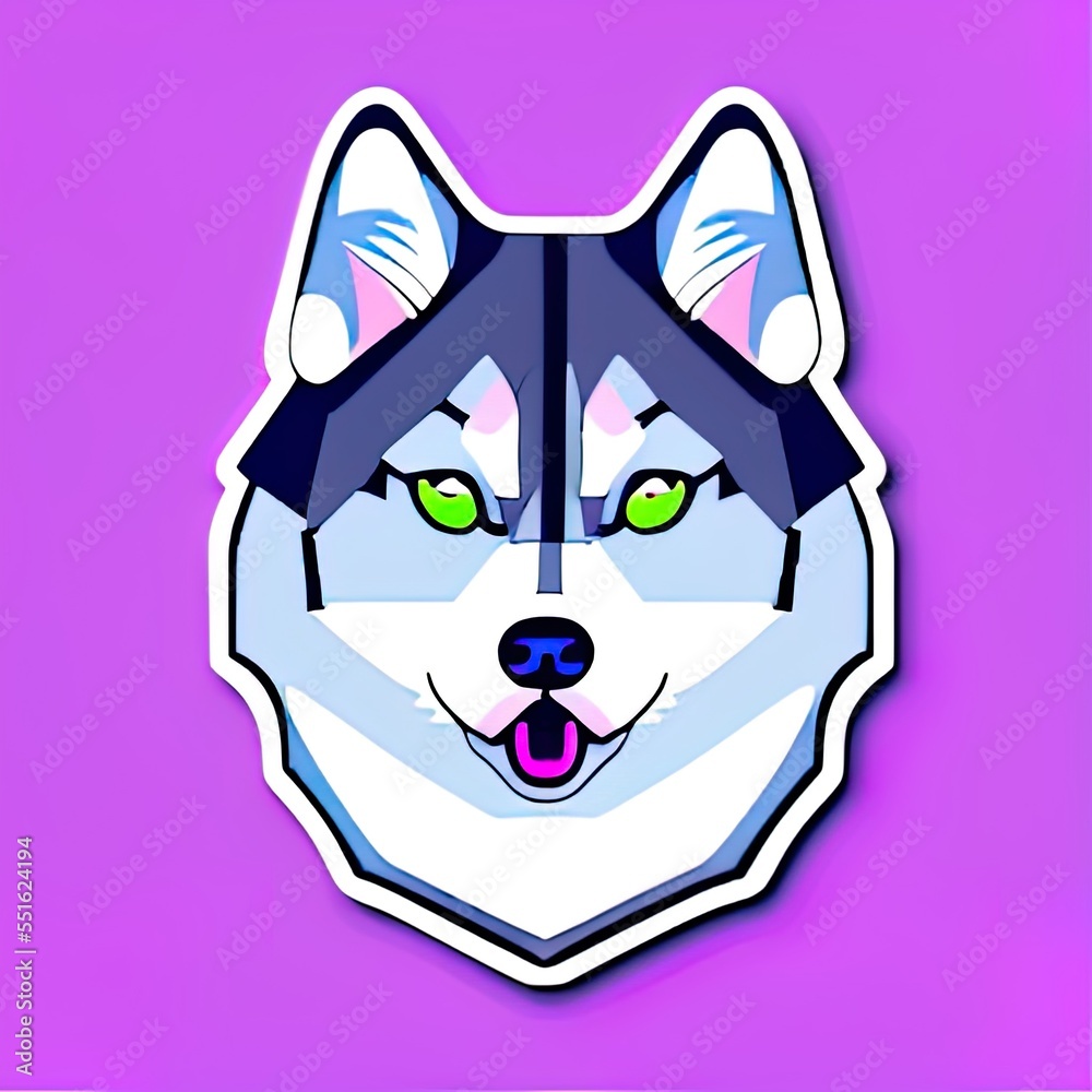 Die-cut sticker, Cute kawaii husky sticker, white background ...