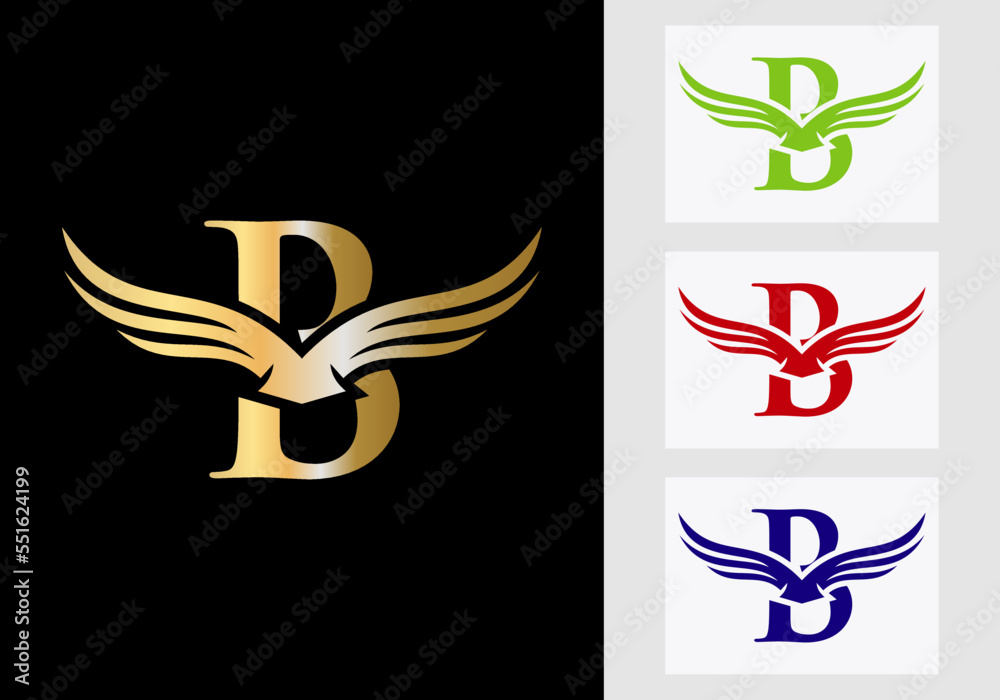 B Letter Wing Logo Design. Initial Flying Wing B Letter Logo Stock ...
