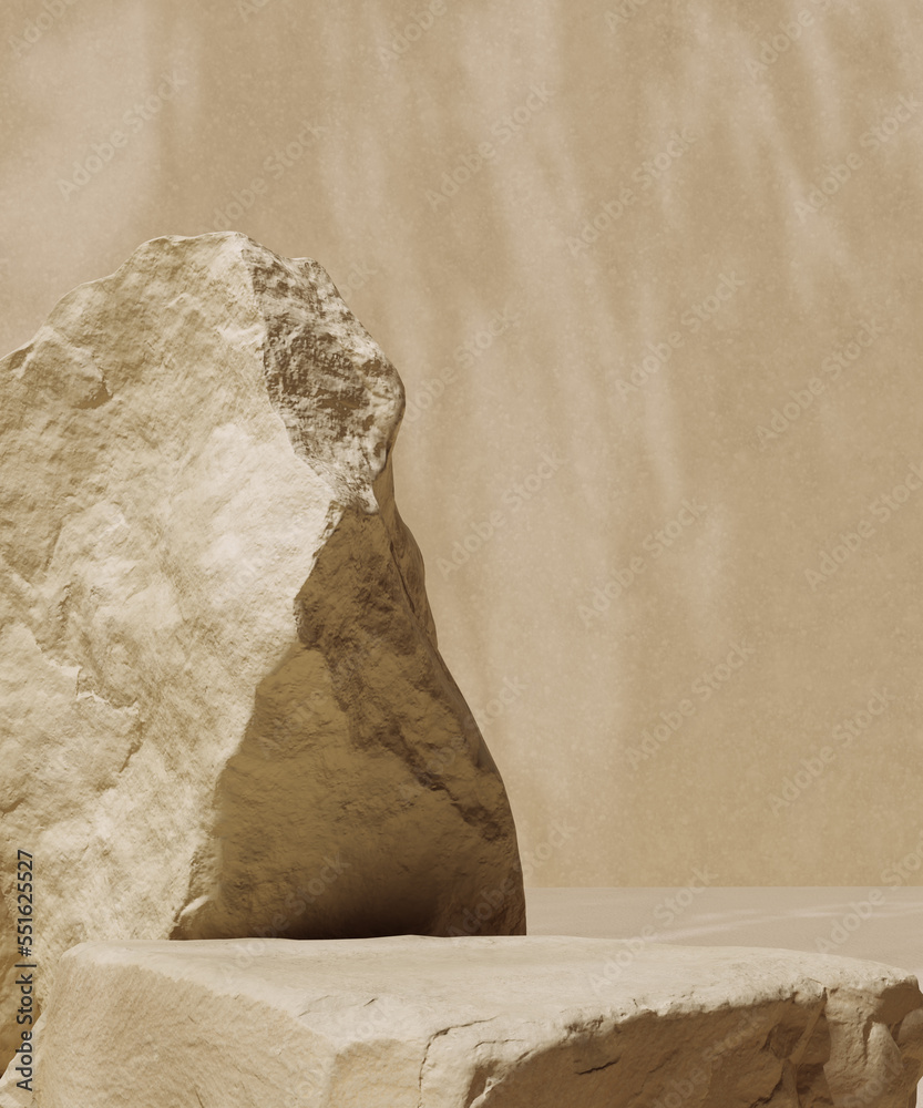 Product display, object placement mockup, Stone slab podium and leaves ...