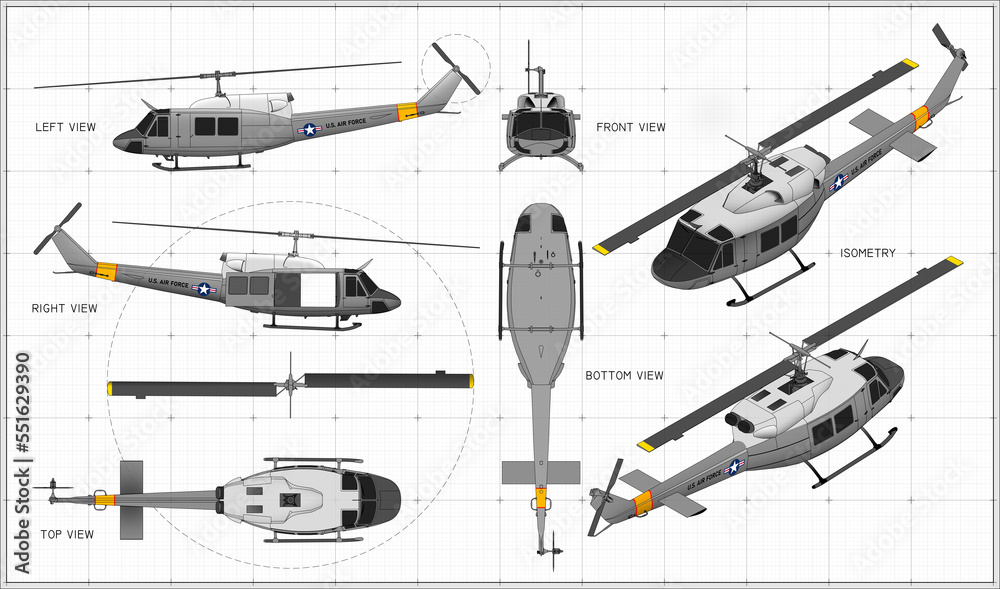 Combat military helicopter us army. Fighting vehicle during the Vietnam ...