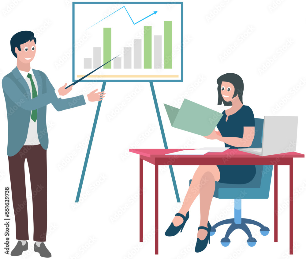 Manager businessman leading presentation during meeting in office ...