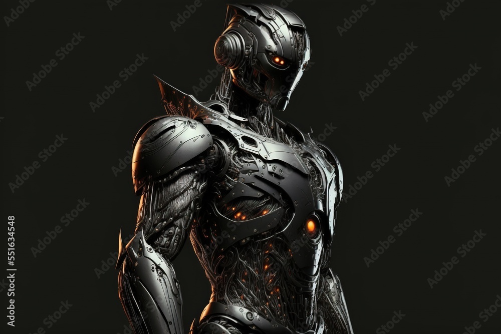 Black robot android cyborg isolated on black background. Futuristic ...