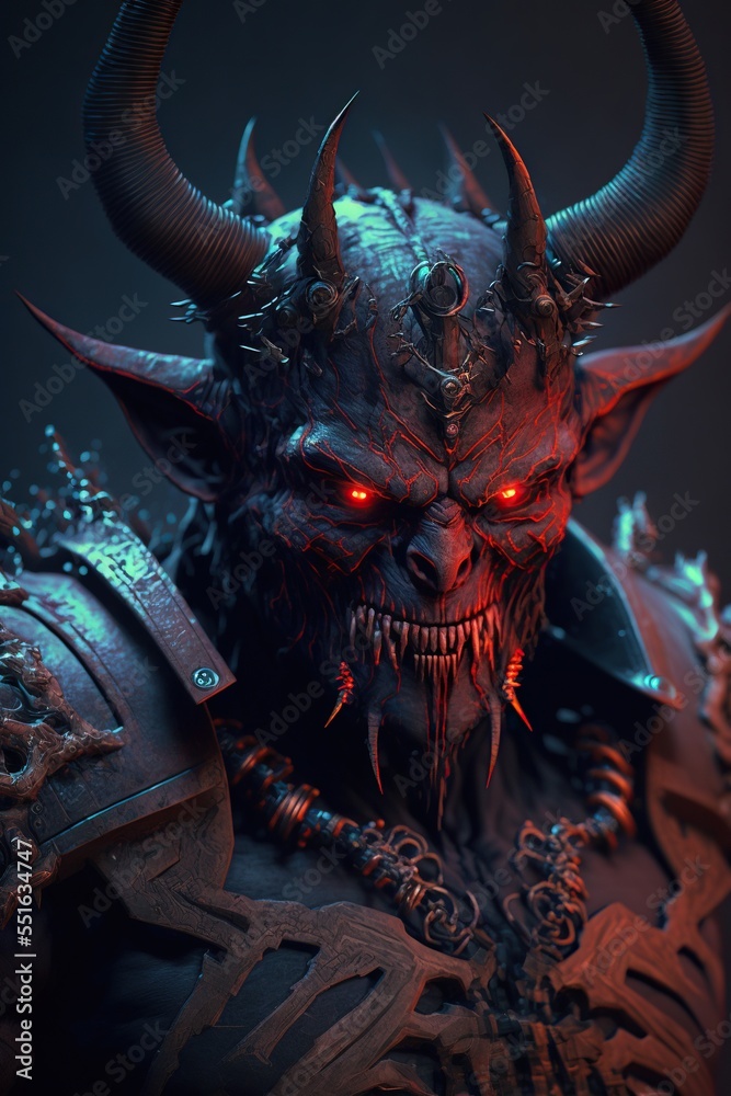 Demon devil hell beast with red glowing eyes character design Stock ...
