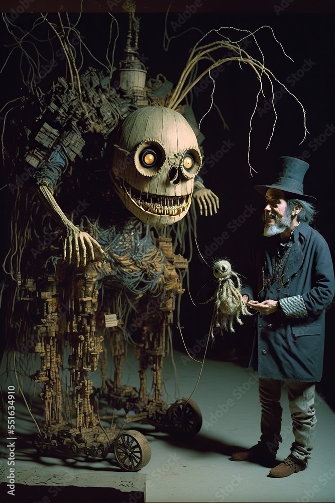 Creepy puppet master horror concept art Stock Illustration | Adobe Stock