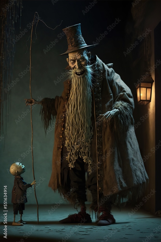 Creepy puppet master horror concept art Stock Illustration | Adobe Stock