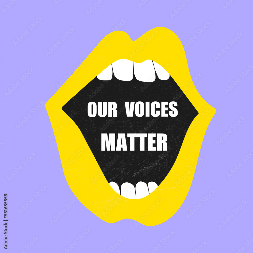 Business woman voice and speaking out loud. Symbol of emancipation ...